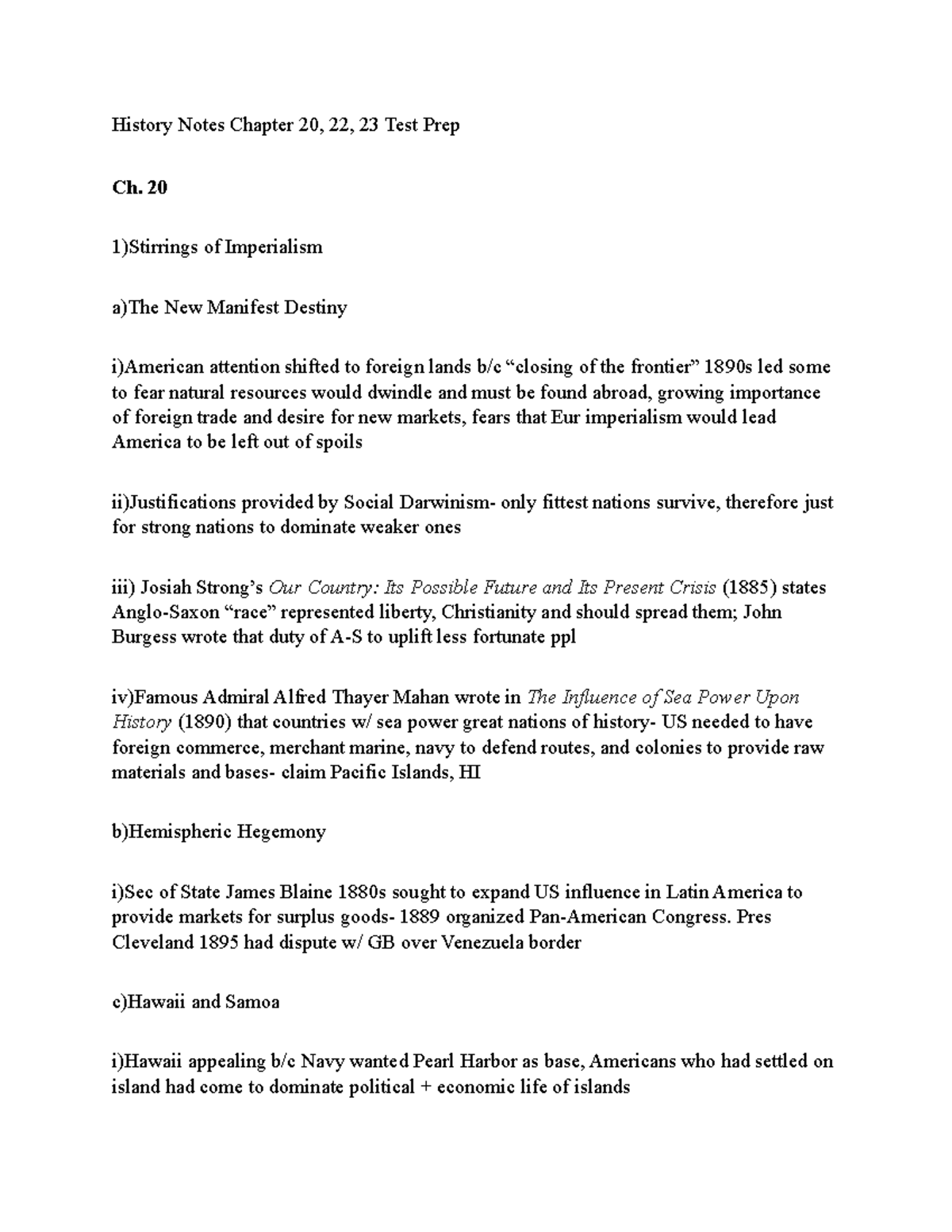 History Notes for Chapters 20, 22, 23: Test Preparation Guide - Studocu