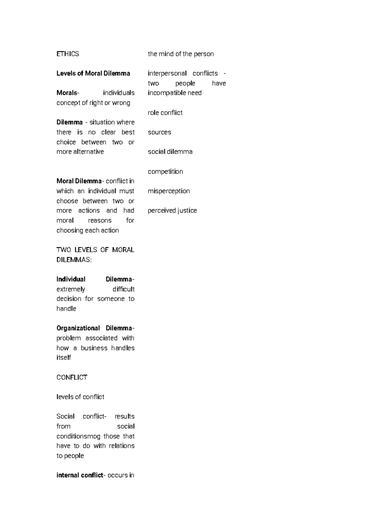 ETHICS: Understanding Moral Dilemmas and Conflicts - Studocu