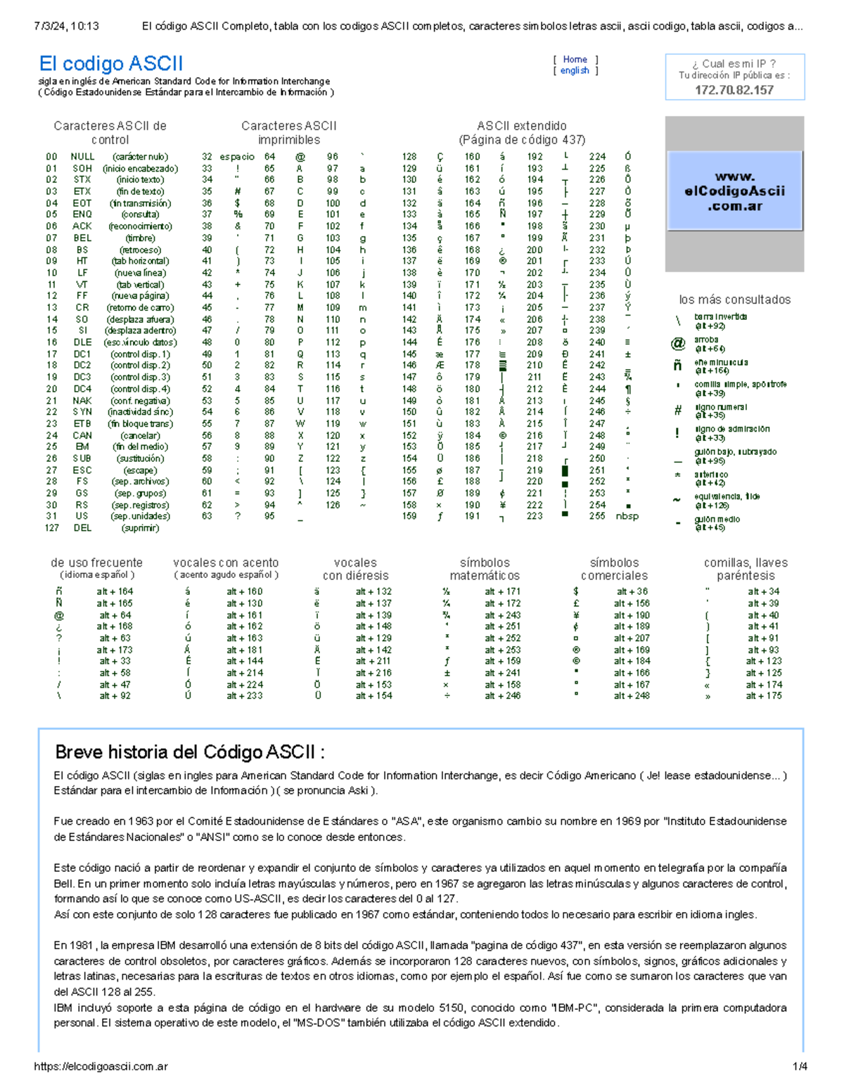 Tabla Completa de Códigos ASCII y Caracteres (10:13) - Studocu