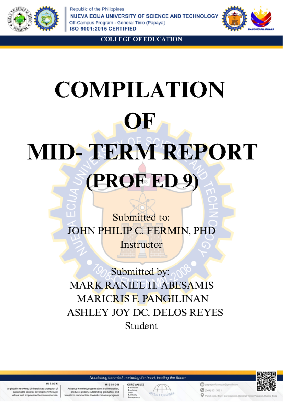 Compilation - COMPILATION OF MID- TERM REPORT (PROF ED 9) Submitted to ...