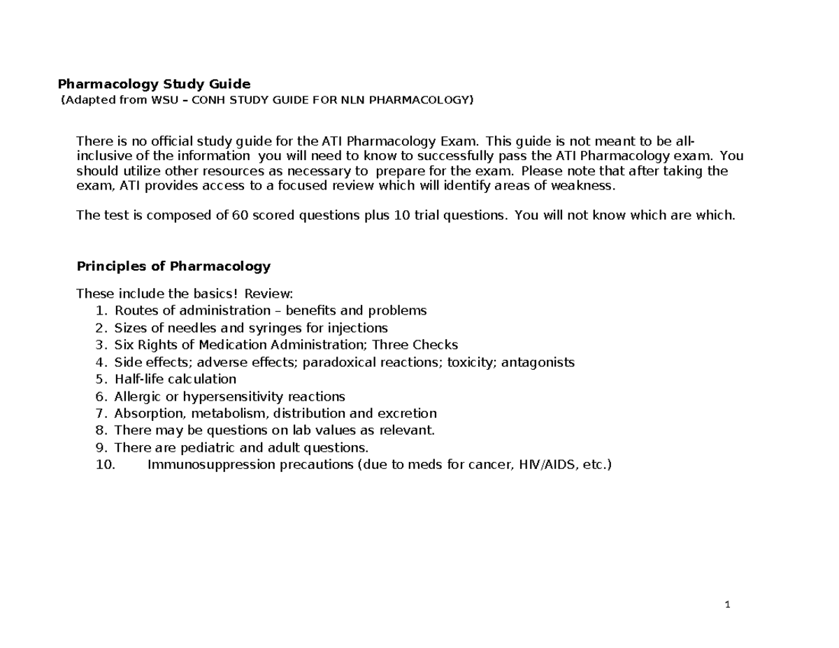 Pharmstudyguide - ATI - pharm study guide - Pharmacology Study Guide ...