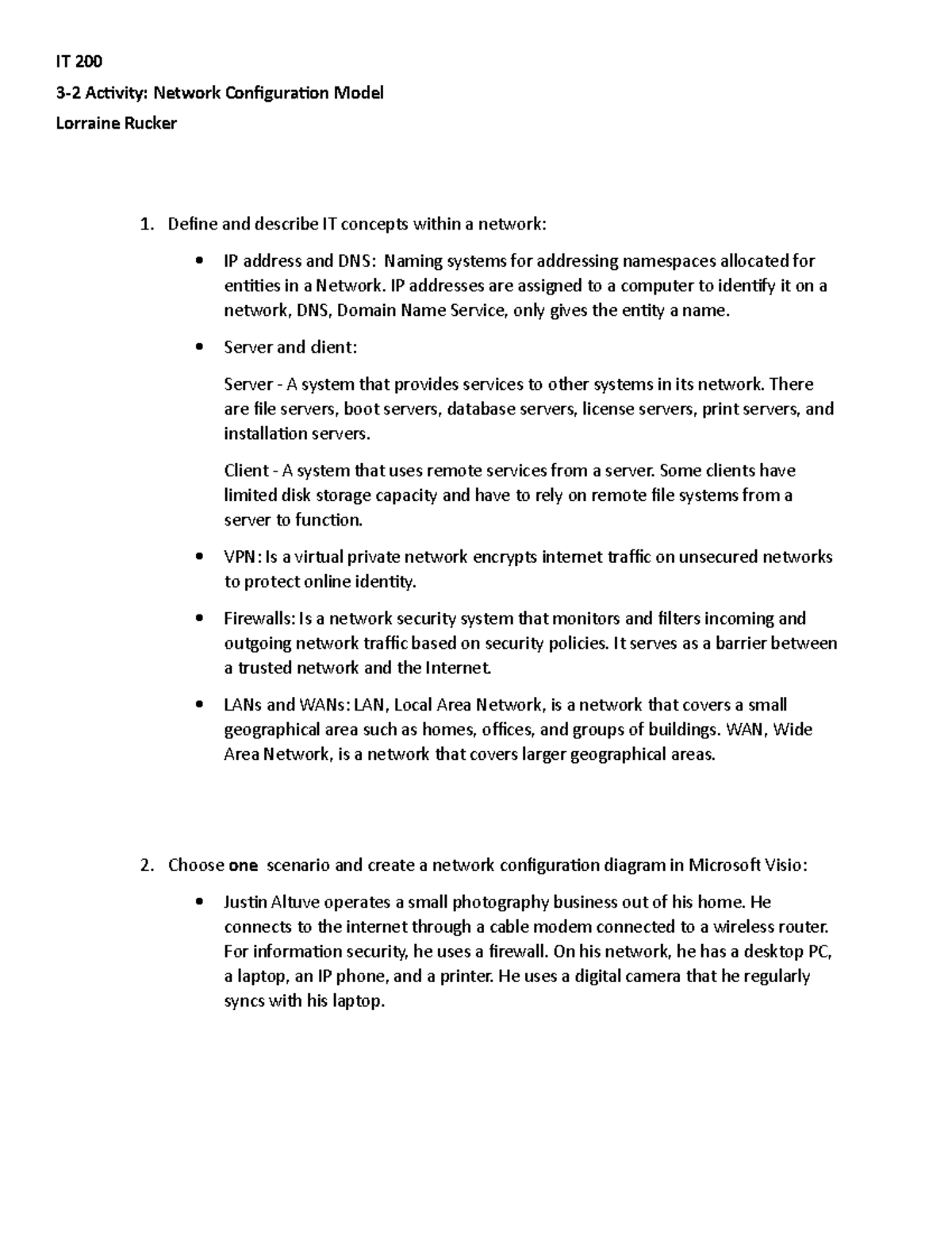 IT 200 3-2 Network Configuration Model & Diagram Analysis - Studocu