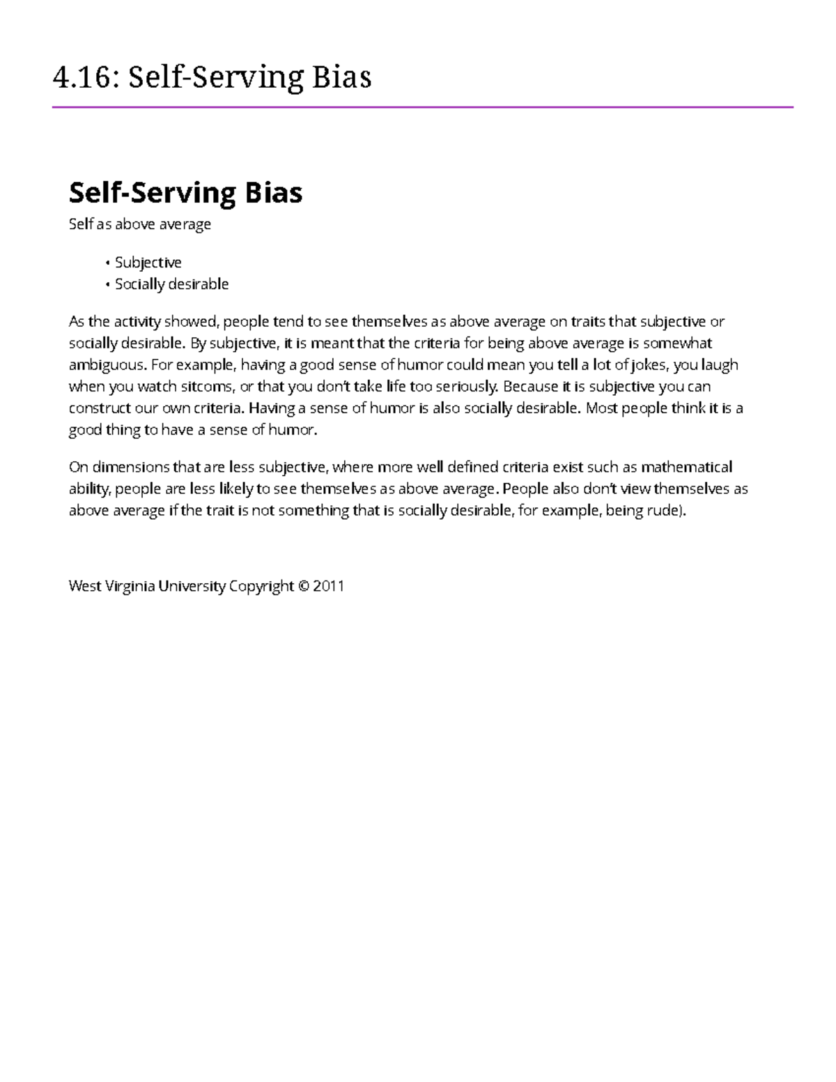 Self-Serving Bias: Understanding Personal Traits (PSY 4.16) - Studocu