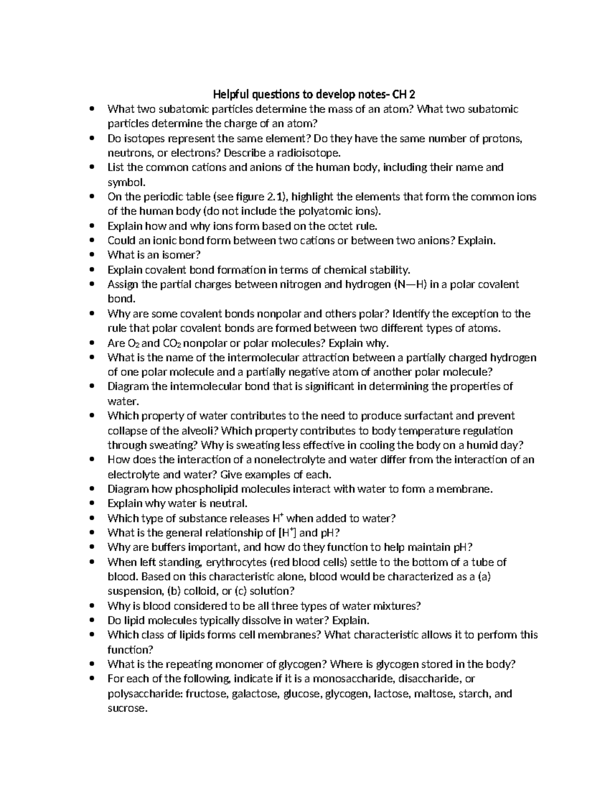 Chapter 2 Study Notes for Biology (Course Code: BIO101) - Helpful ...