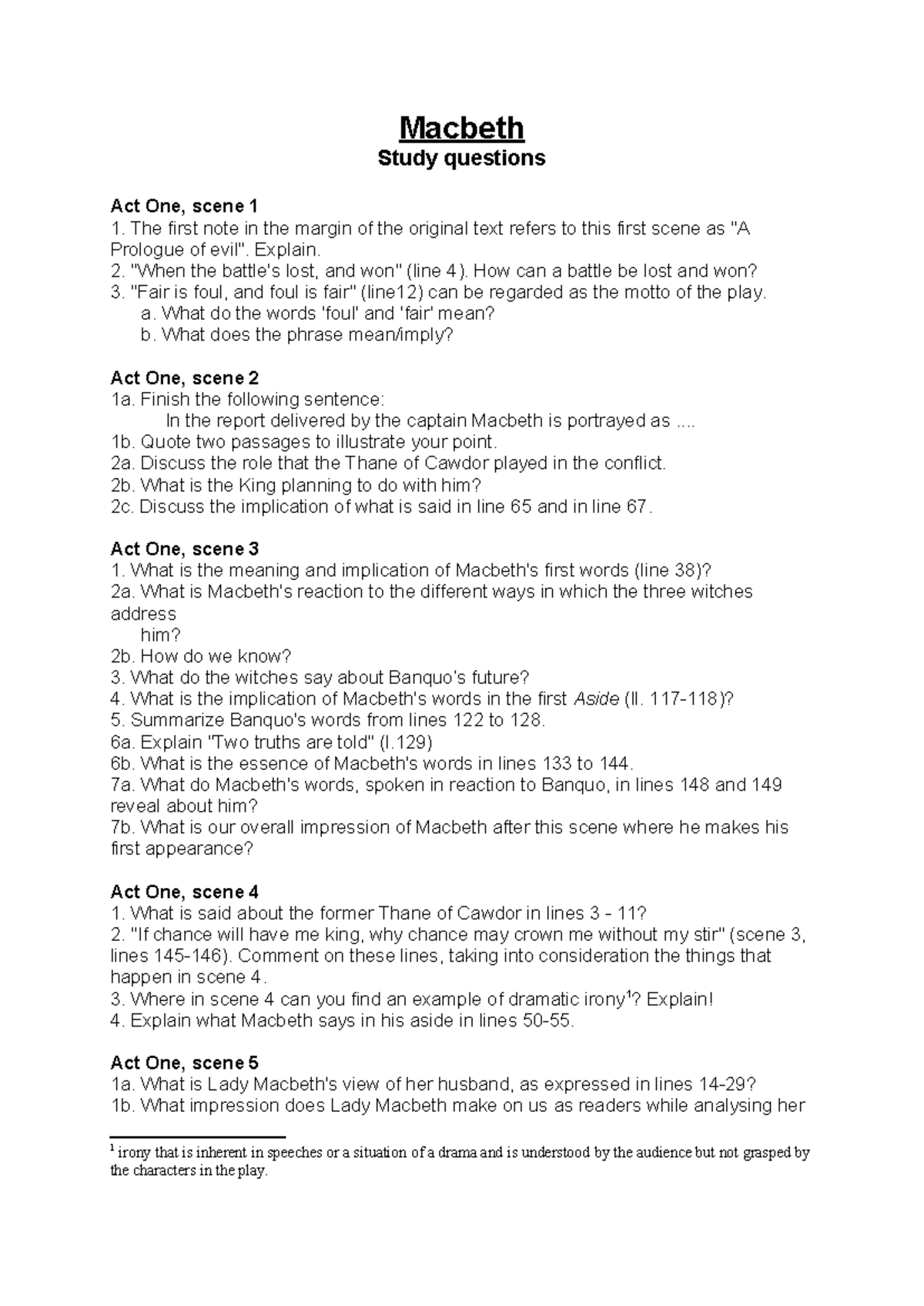Macbeth Study Guide Questions & Revision Notes (EN 101) 2023-2024 ...