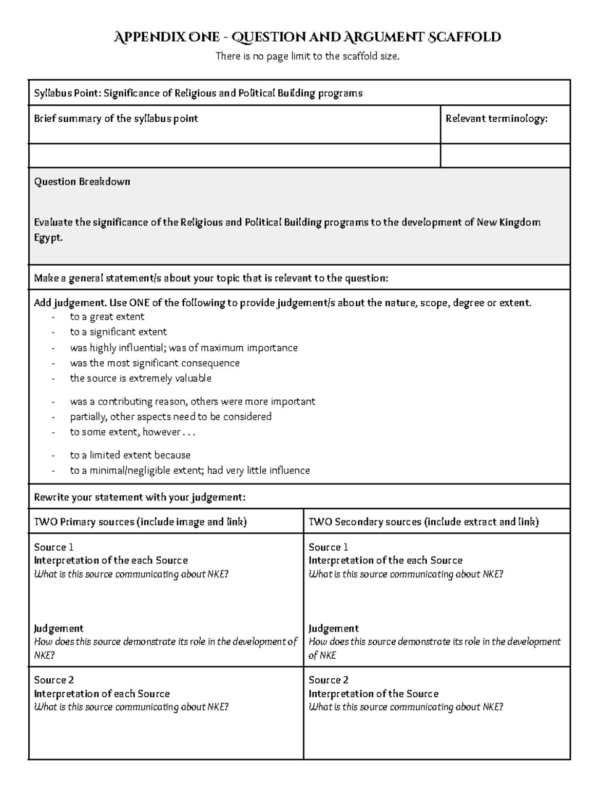 Appendix 1 - Question & Argument Scaffold for NKE Significance - Studocu