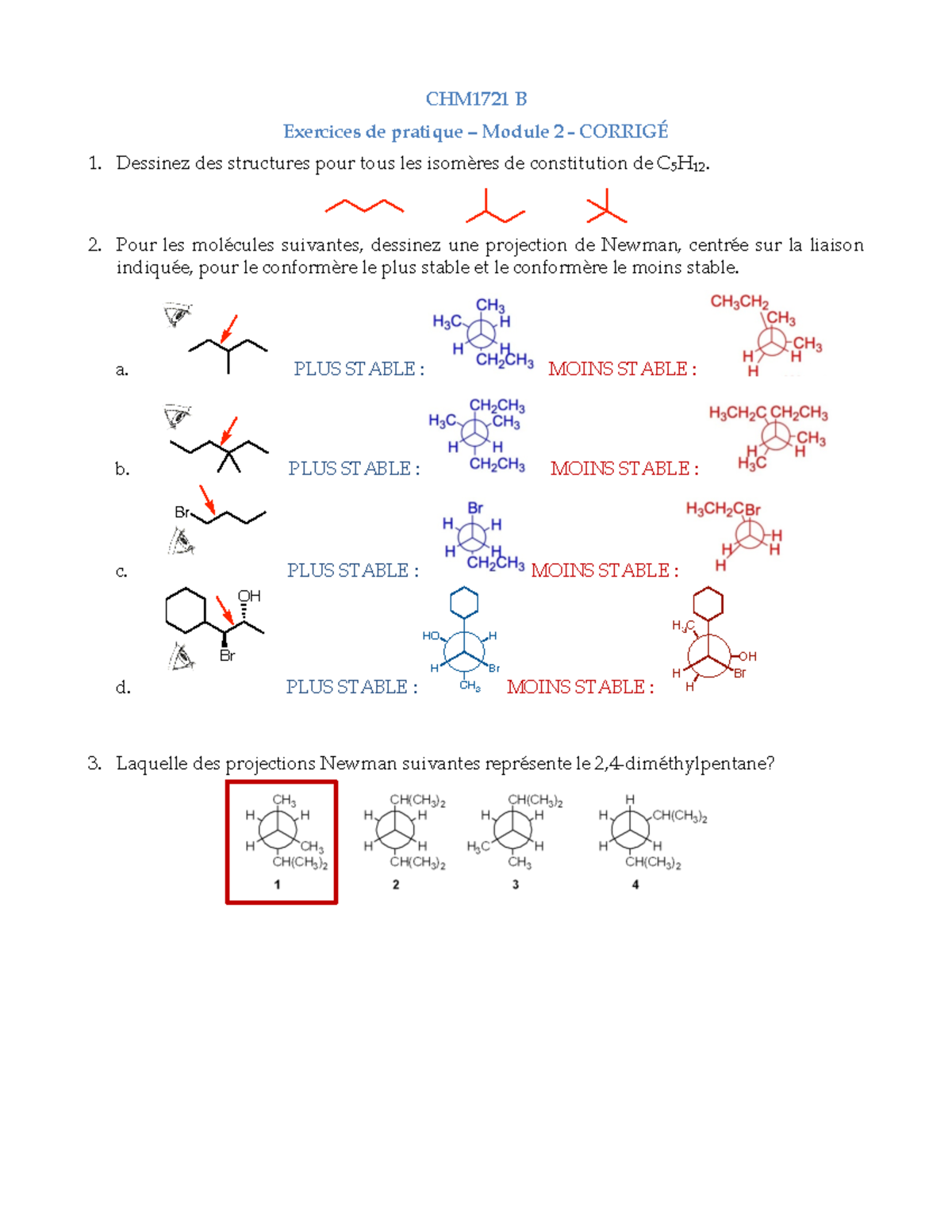 Exercices Corrigés CHM1721 B - Module 2: Structures et Projections ...