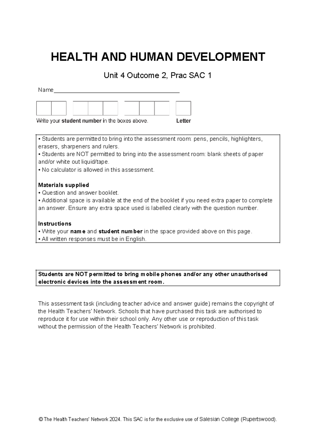 Unit 4 AOS 2 Practice SAC 1: Health and Human Development Assessment ...