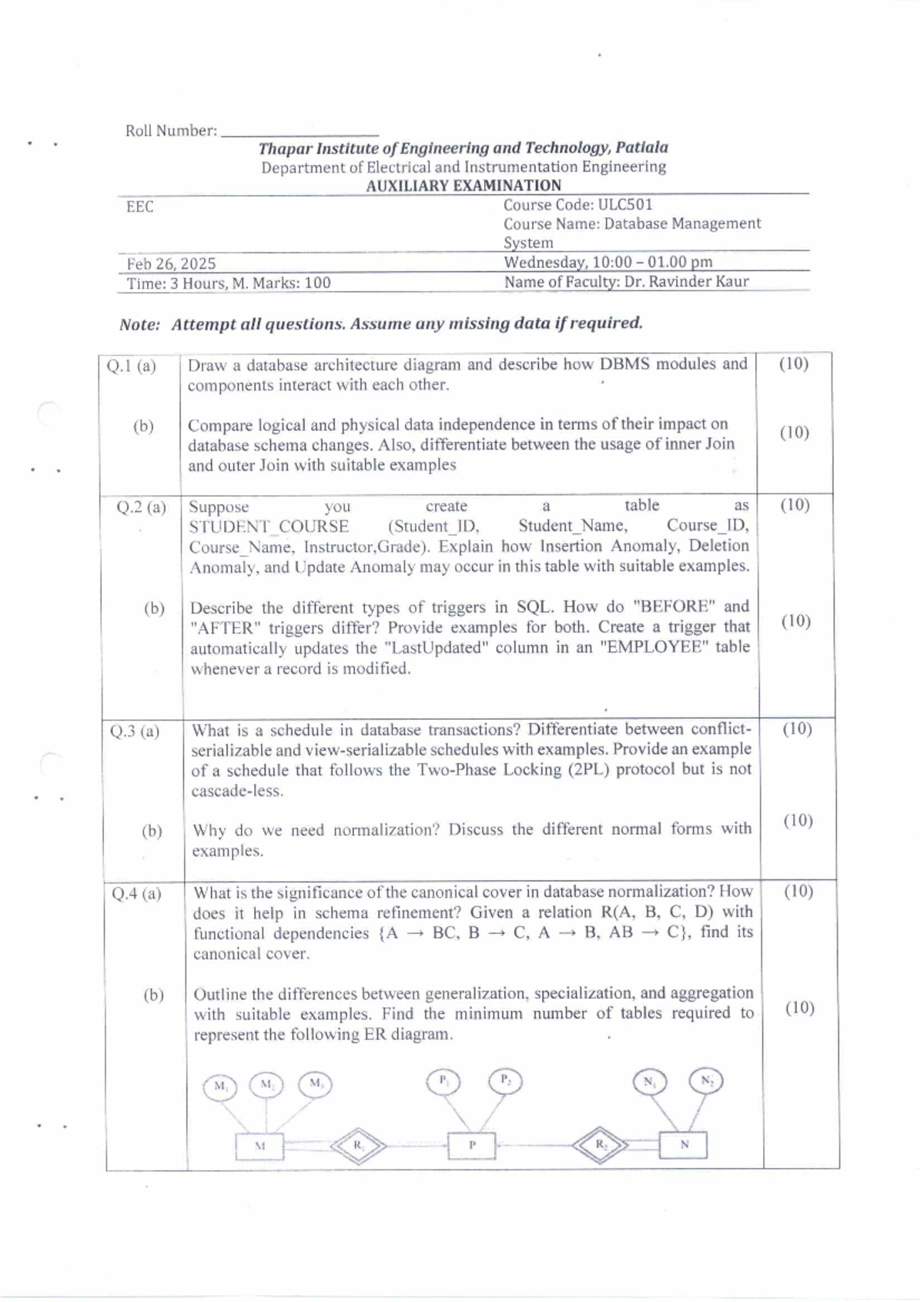 ULC501 AUX Exam 2025 - DBMS Concepts and Applications - Studocu