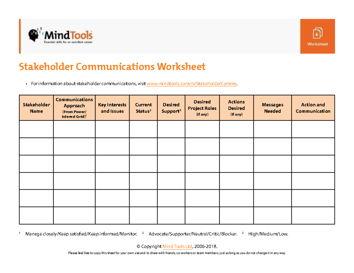 Stakeholder Communications Worksheet 2018 - Stakeholder Communications ...