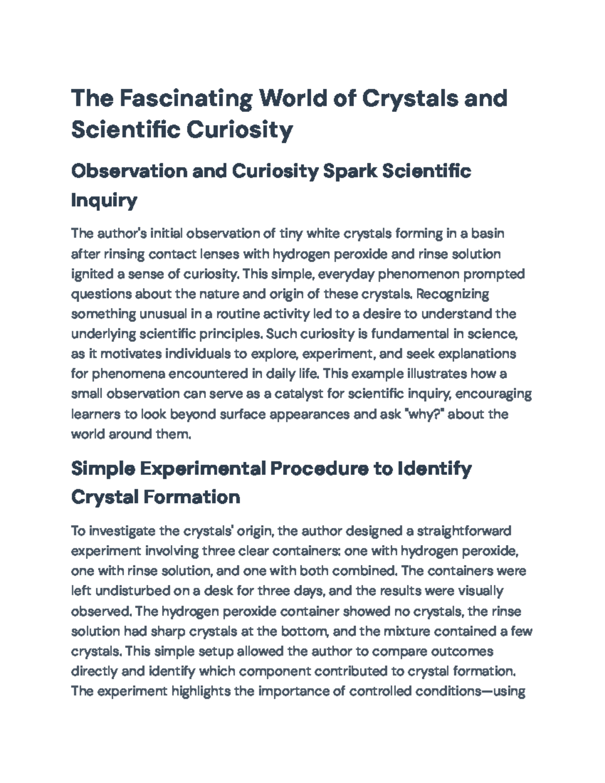 Curiosity and Experimentation: Crystal Formation in Everyday Life - Studocu