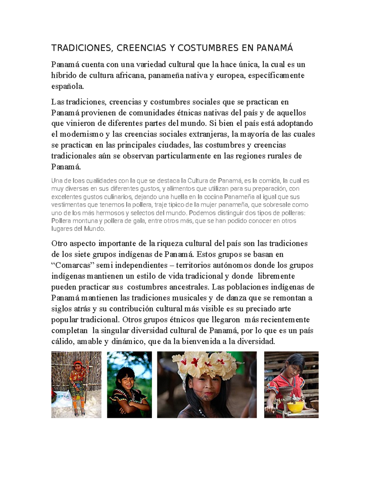 Tradiciones y Costumbres Culturales de Panamá - Studocu