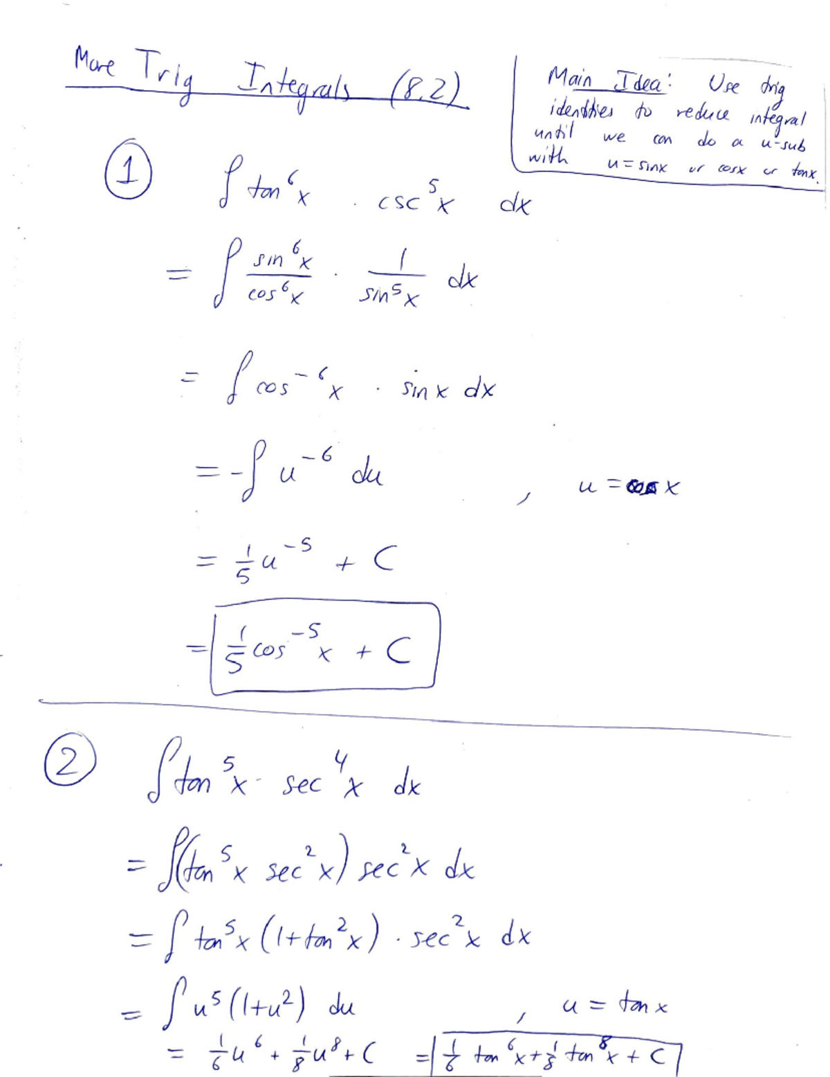 Lec16notes - Trig Integrals & Substitution Techniques (8.2) - Studocu