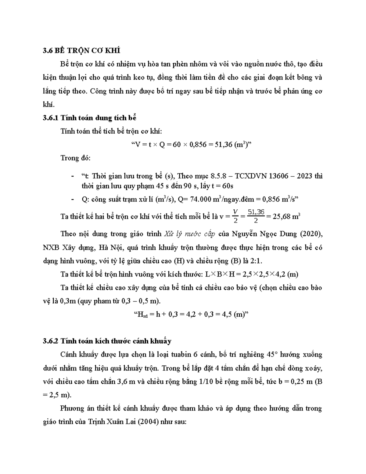 BỂ TRỘN CƠ KHÍ - Tính Toán và Thiết Kế (TCXDVN 13606 2023) - Studocu