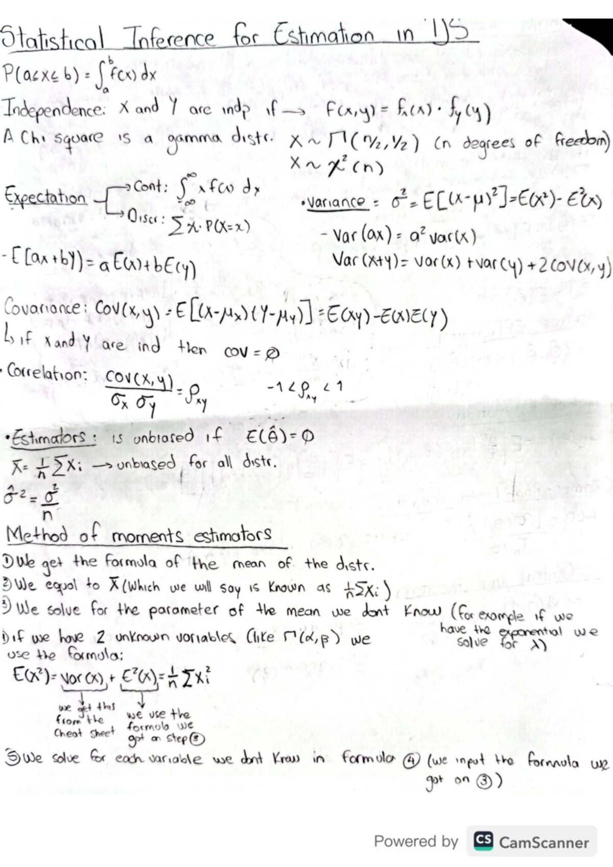 5002 - Statistical Inference Cheat Sheet for Estimation Techniques ...