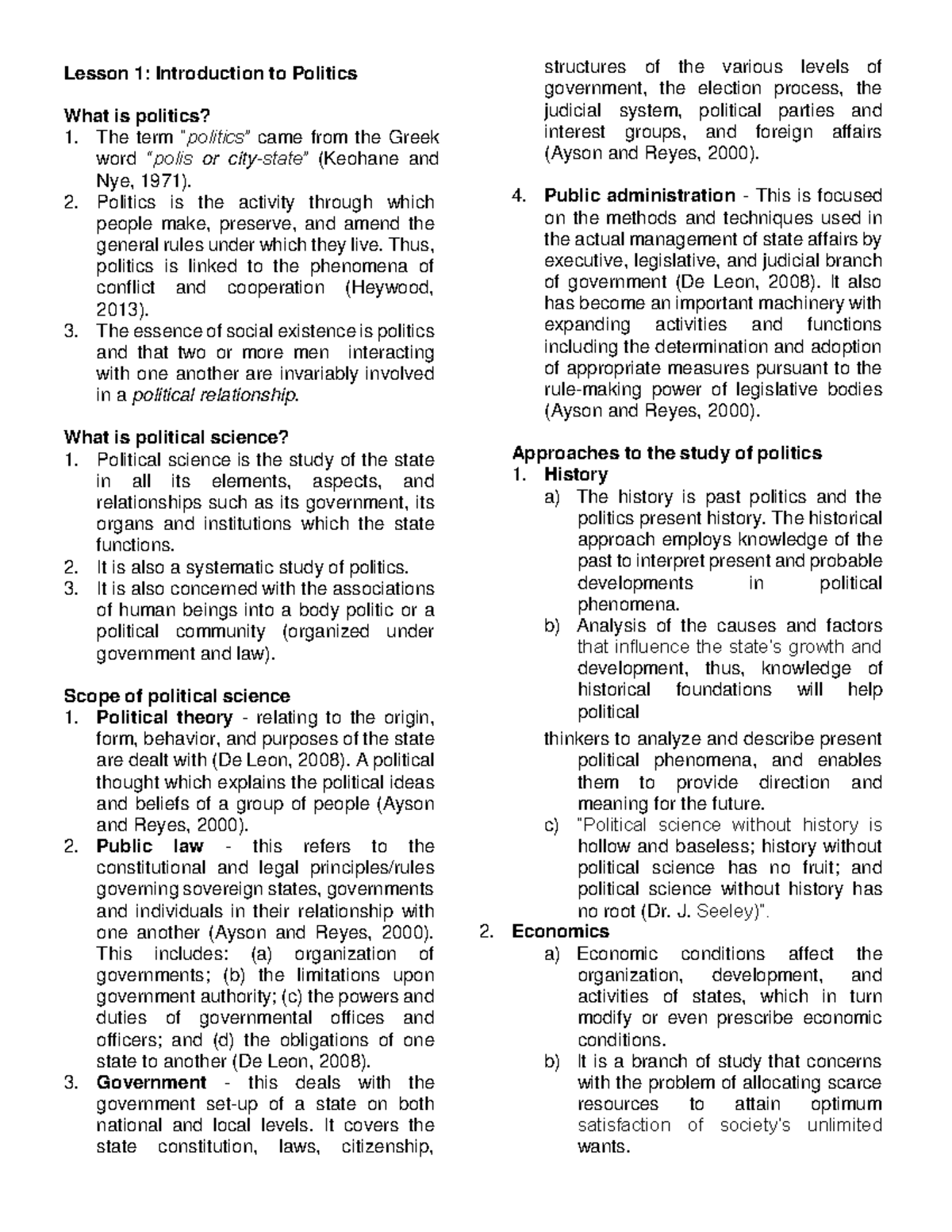 Polgov Midterm Lessons: Introduction to Politics and the State - Studocu