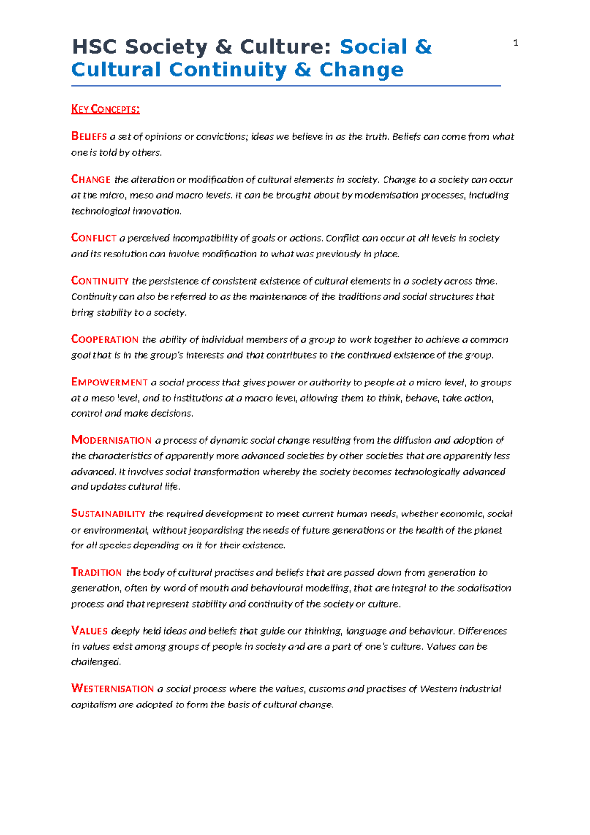 HSC Society & Culture: Key Concepts of Social Change & Continuity - Studocu