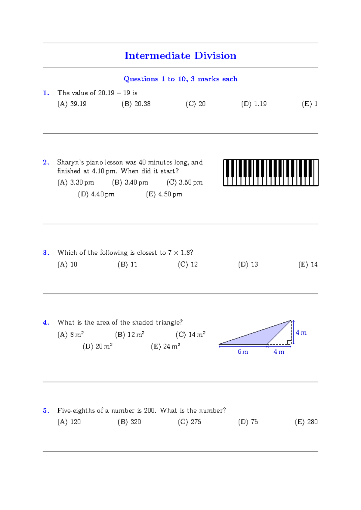 AMC 2019 Intermediate Division Questions 1-30 with Answers - Studocu