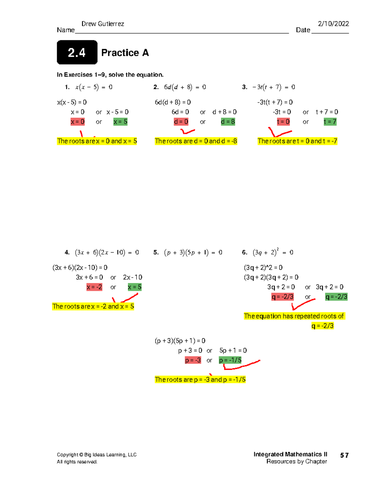 Integrated Math II - Practice 2.4 Exercises and Solutions - Studocu
