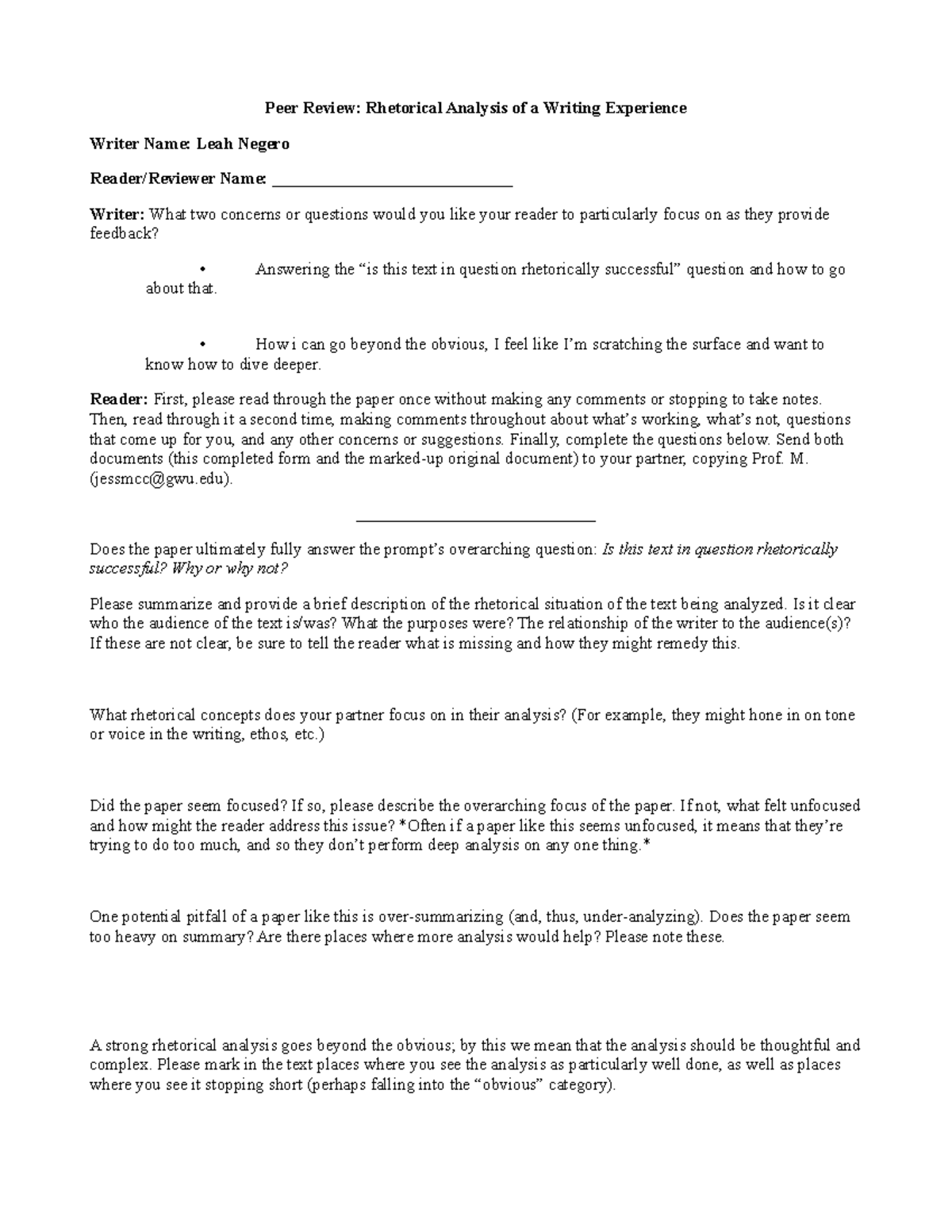 Rhetorical Analysis Peer Review: Insights & Feedback for Leah Negero ...