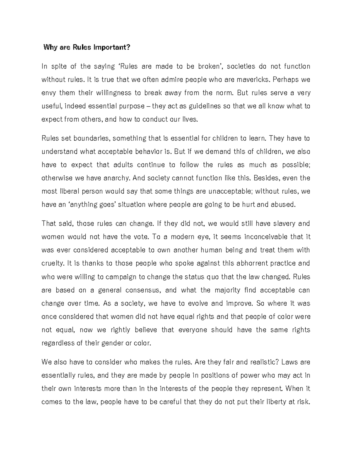 Handout 1 - Rules - Why are Rules Important? In spite of the saying ...