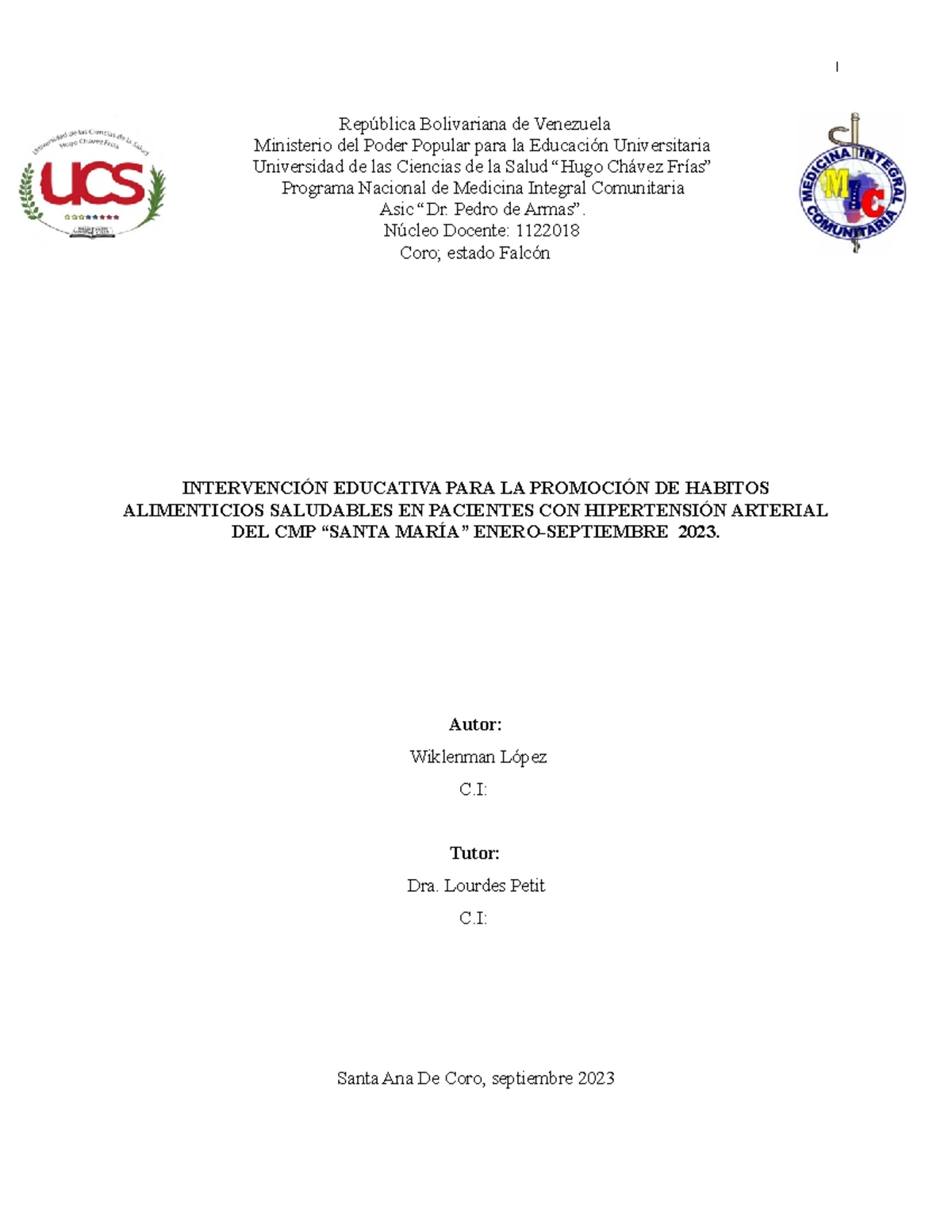 Portada Y - Trabajo - REPUBLICA BOLIVARIANA DE VENEZUELA MINISTERIO DEL ...