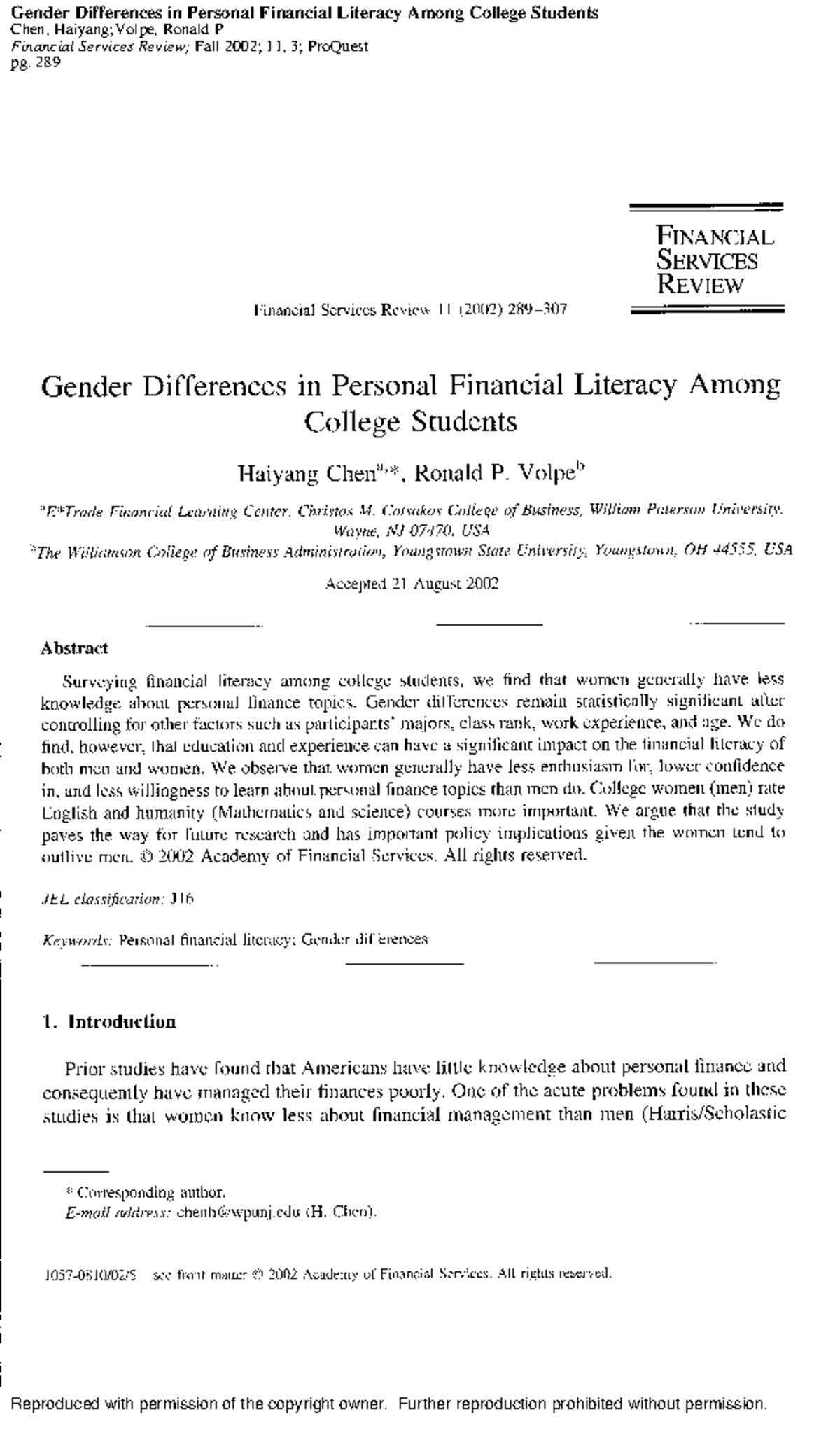 Gender Differences in Financial Literacy Among College Students - Fall ...