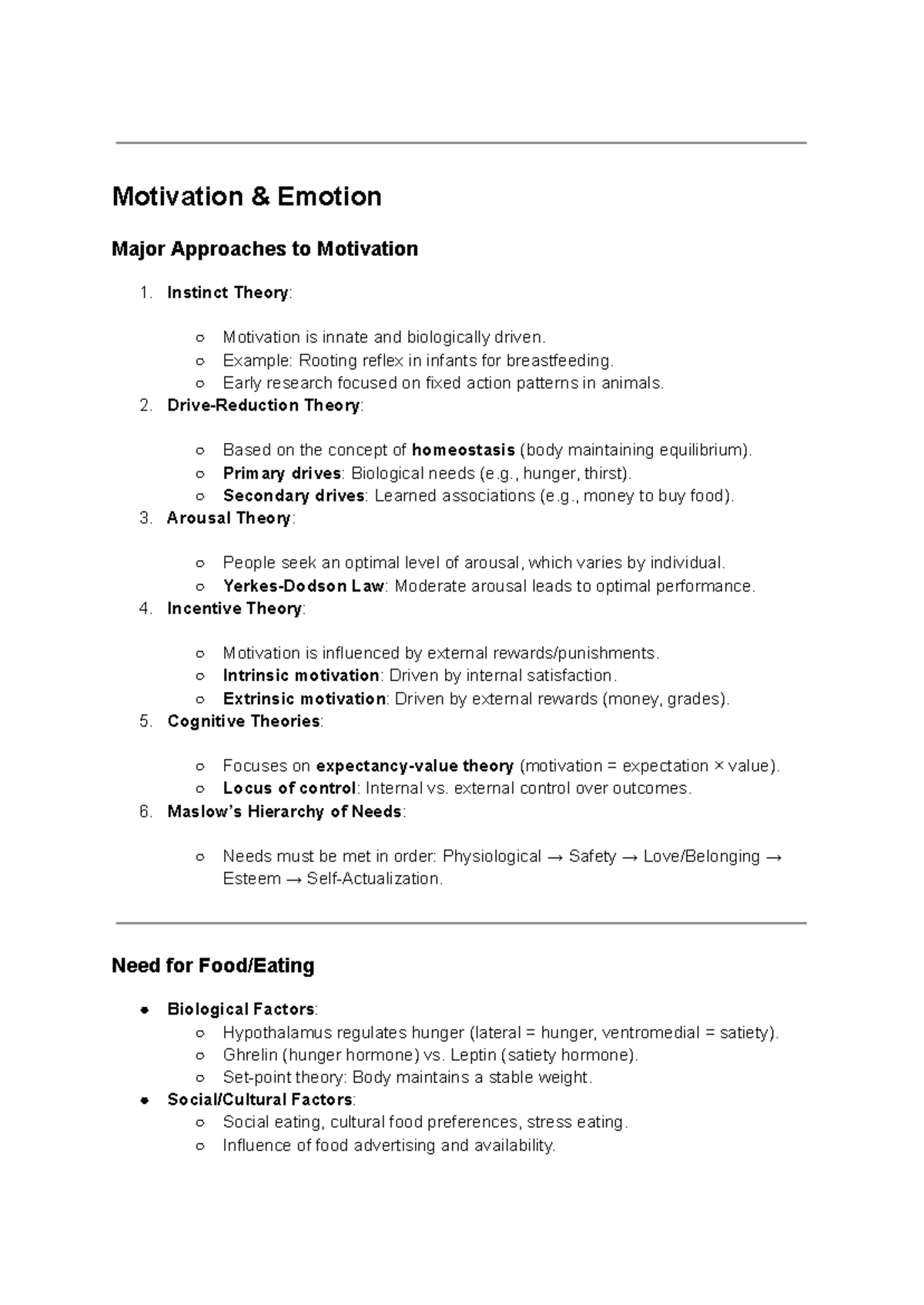 Motivation & Emotion Quiz (PSY 101): Key Concepts & Theories - Studocu