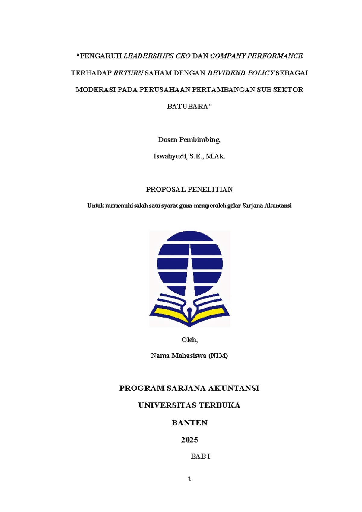 Proposal Penelitian: CEO Leadership dan Kinerja Perusahaan Terhadap ...
