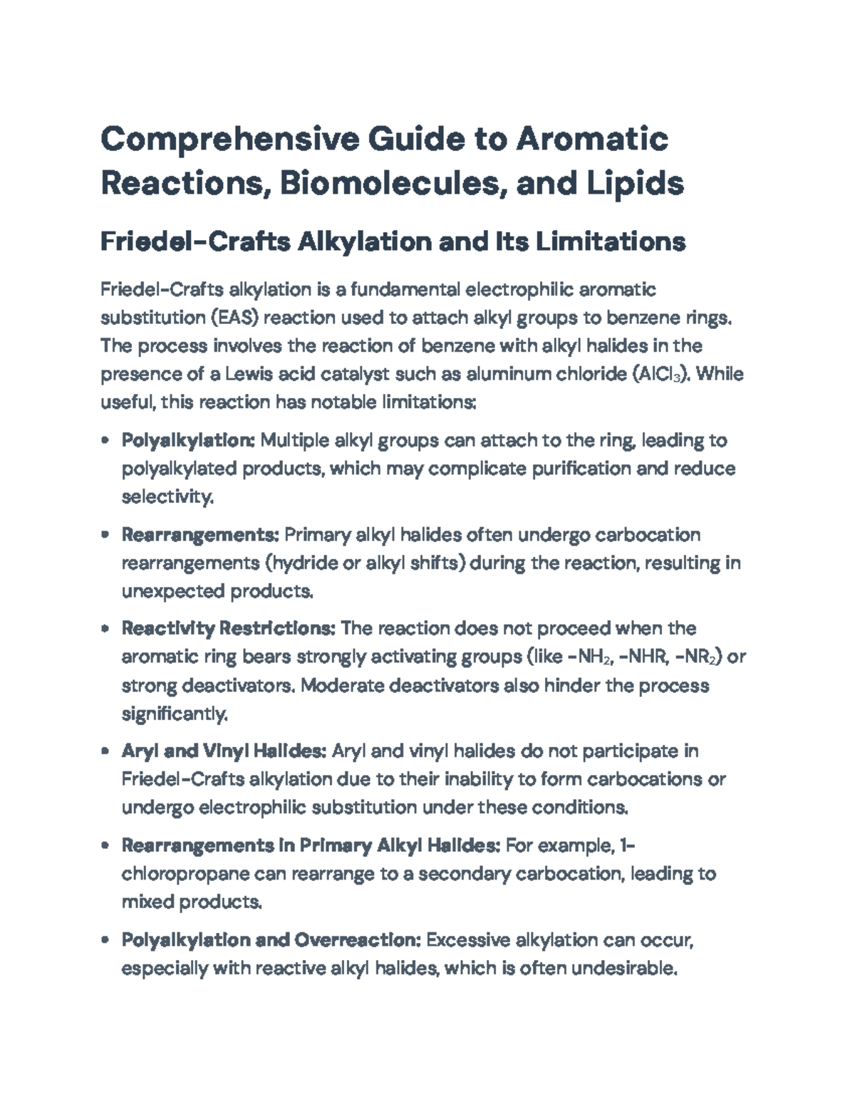 Comprehensive Guide to Aromatic Reactions & Biomolecules (CHEM 101 ...