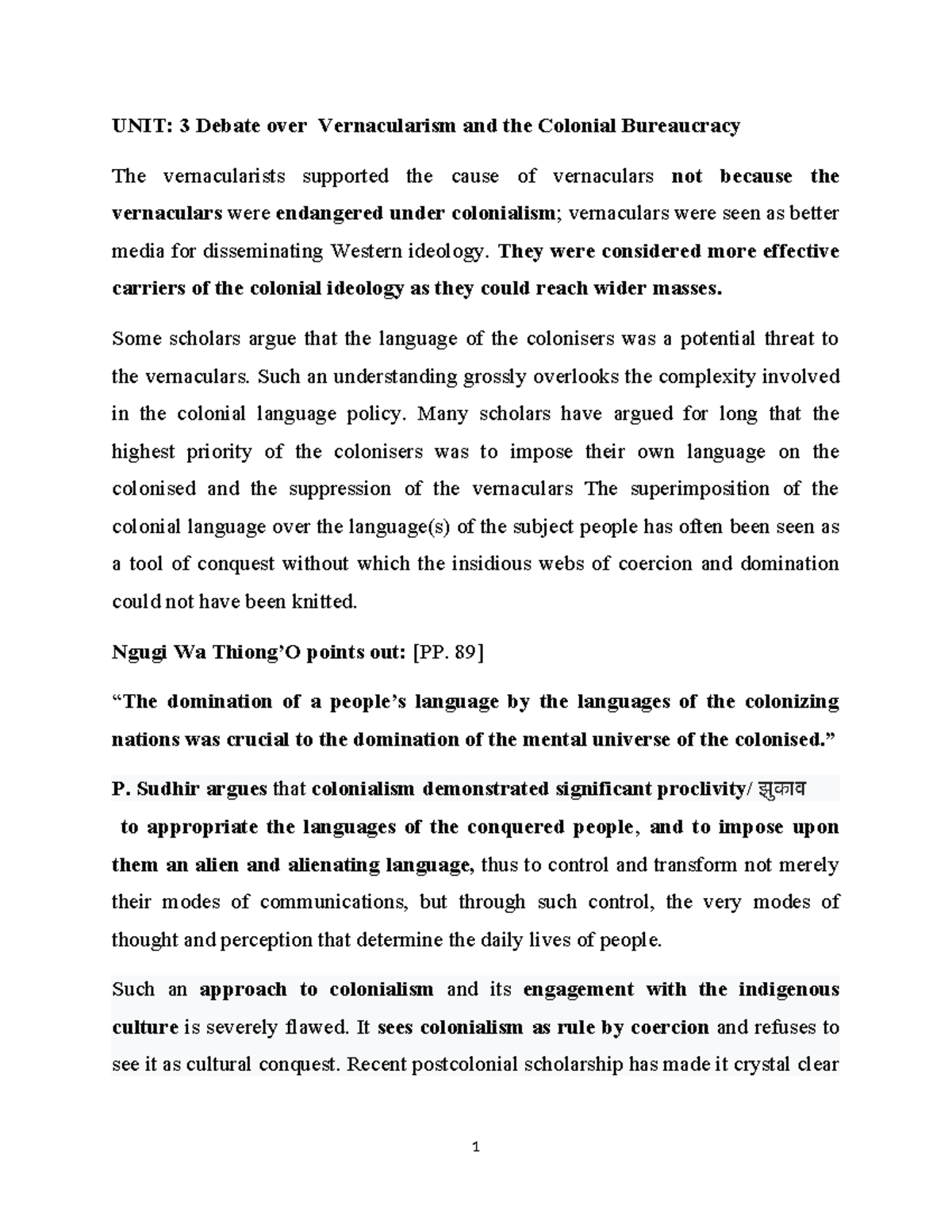 UNIT 3: The Debate on Vernacularism in Colonial Bureaucracy - Studocu