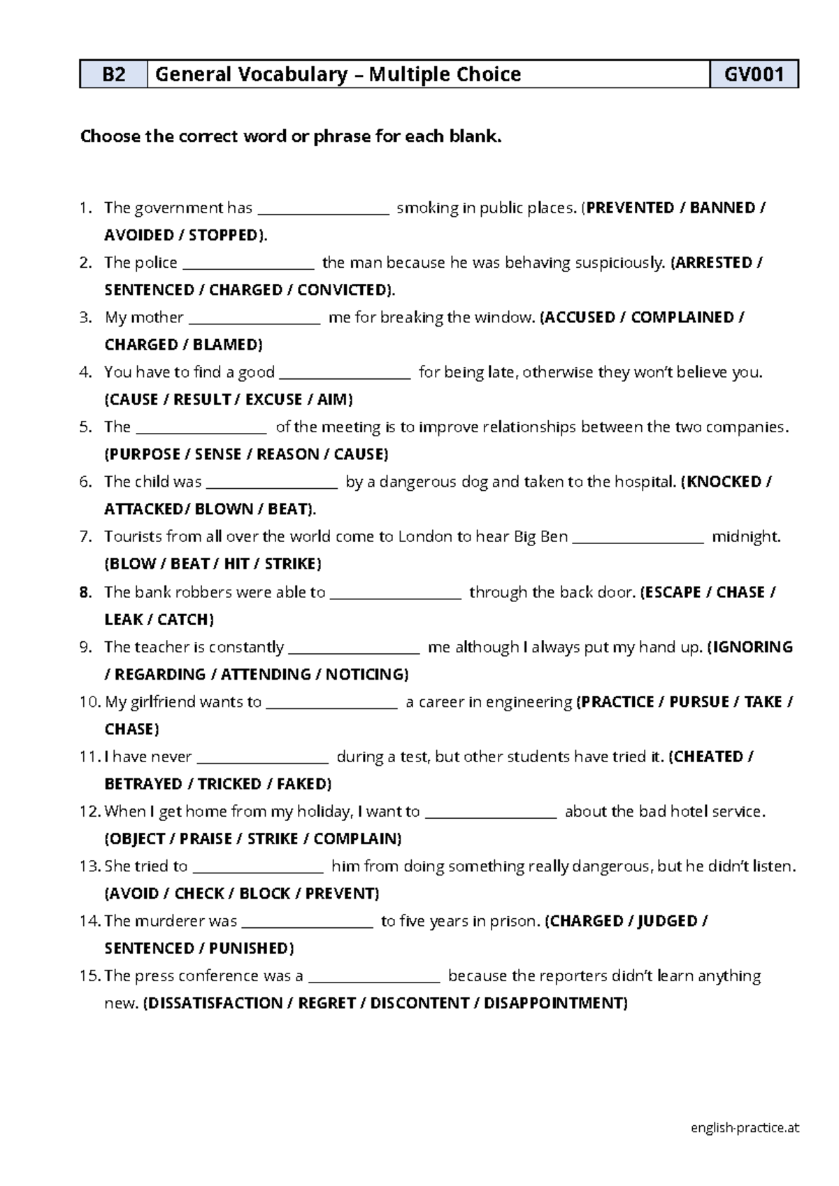 B2 General Vocabulary MC Questions GV001 - Studocu
