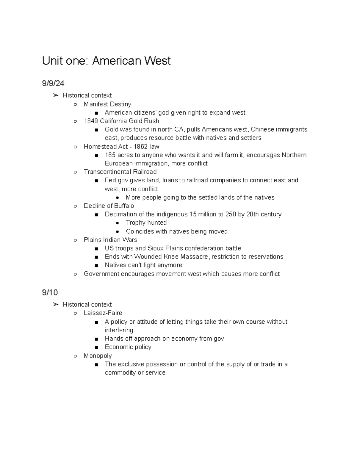 History Notes: Units on American West, Imperialism, Roaring 20s, and ...