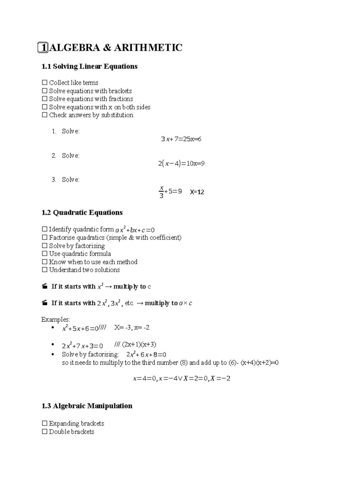ALGEBRA & GEOMETRY 1.1-3.4 Comprehensive Study Guide - Studocu