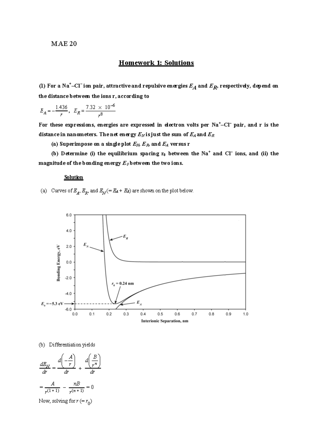 MAE 20 Homework 1: Energy Calculations and Bonding Analysis Solutions - Studocu