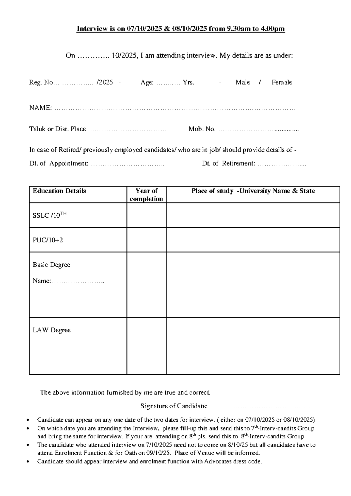 7th Interview Candidates Details and Attendance Instructions - Studocu