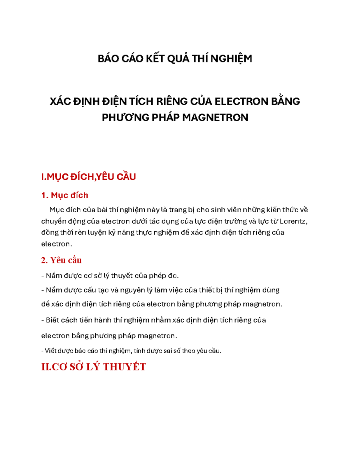 XÁC ĐỊNH ĐIỆN TÍCH RIÊNG CỦA ELECTRON BẰNG PHƯƠNG PHÁP MAGNETRON - Studocu