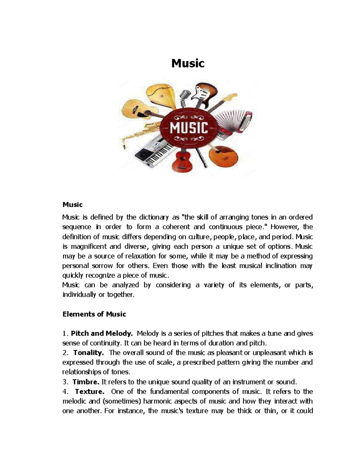 Music - ARTS 1100 (Art Appreciation) Lecture Notes - Studocu