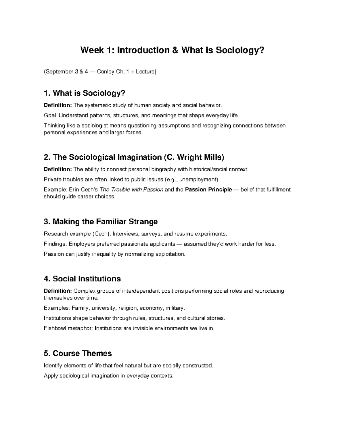 Week 1 Sociology Notes (SOC 101) - Intro to Sociology & Key Concepts ...