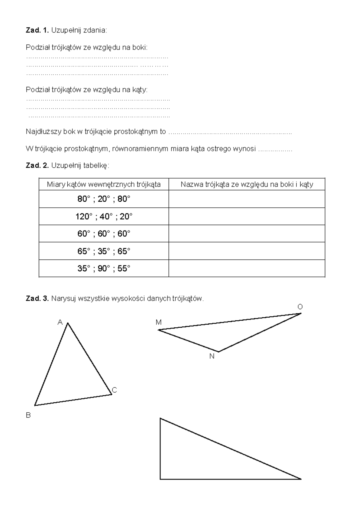 Sprawdzian Kąty i Trójkąty - Zadania i Odpowiedzi (687389485) - Studocu