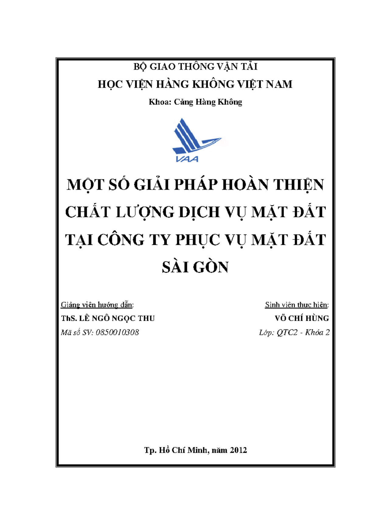 Giải pháp hoàn thiện chất lượng dịch vụ mặt đất tại SAGS 7951 - Studocu