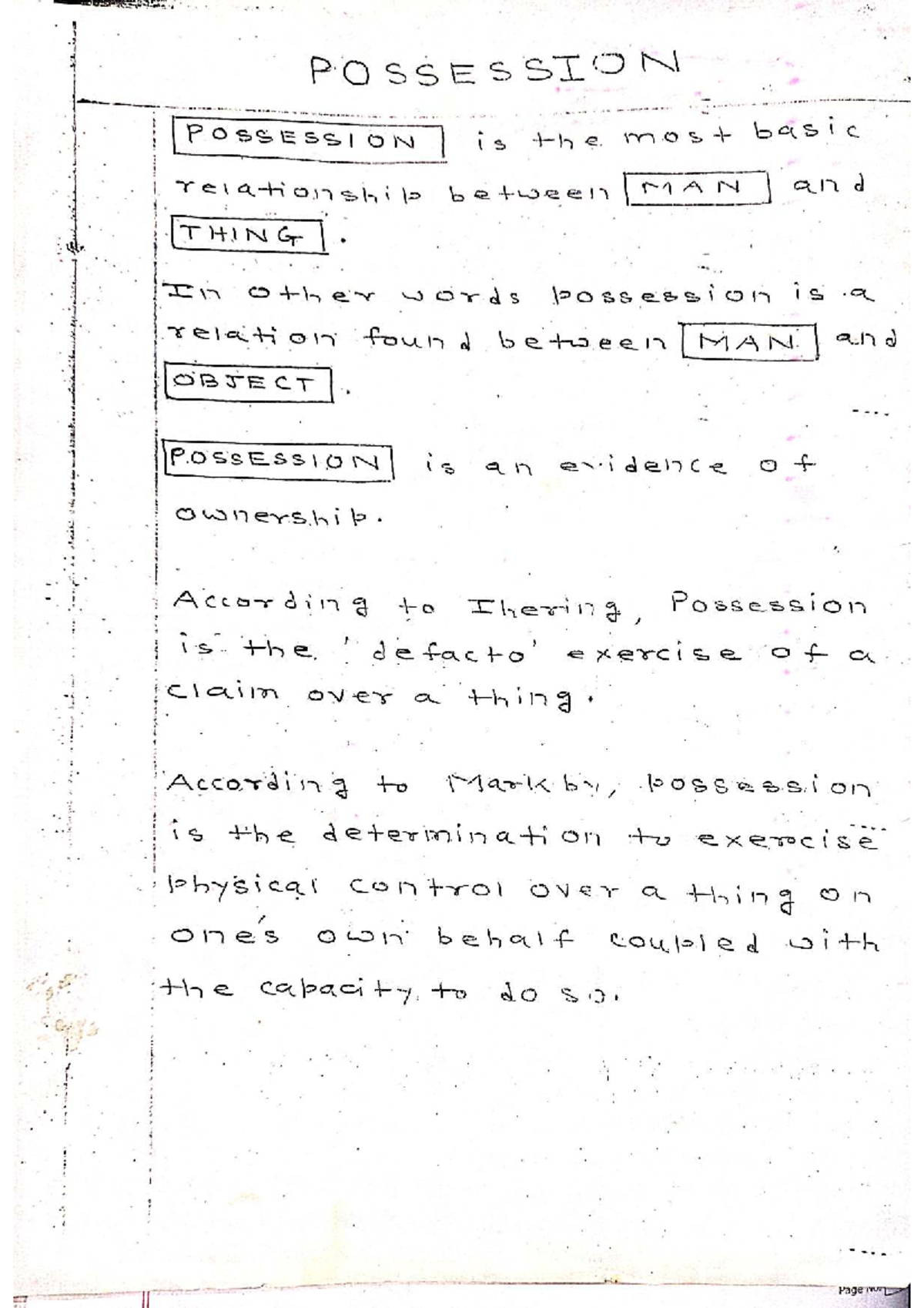 Jurisprudence Notes: Understanding the Elements of Possession - Studocu