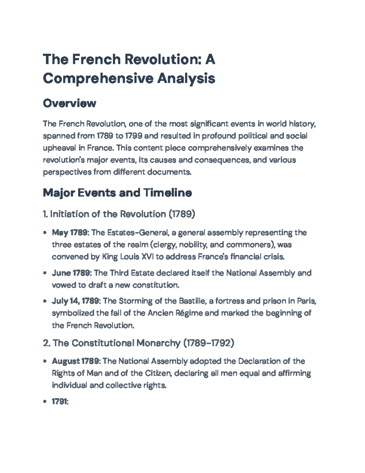 French Revolution (HIST101): Major Events, Causes, and Impacts Analysis ...