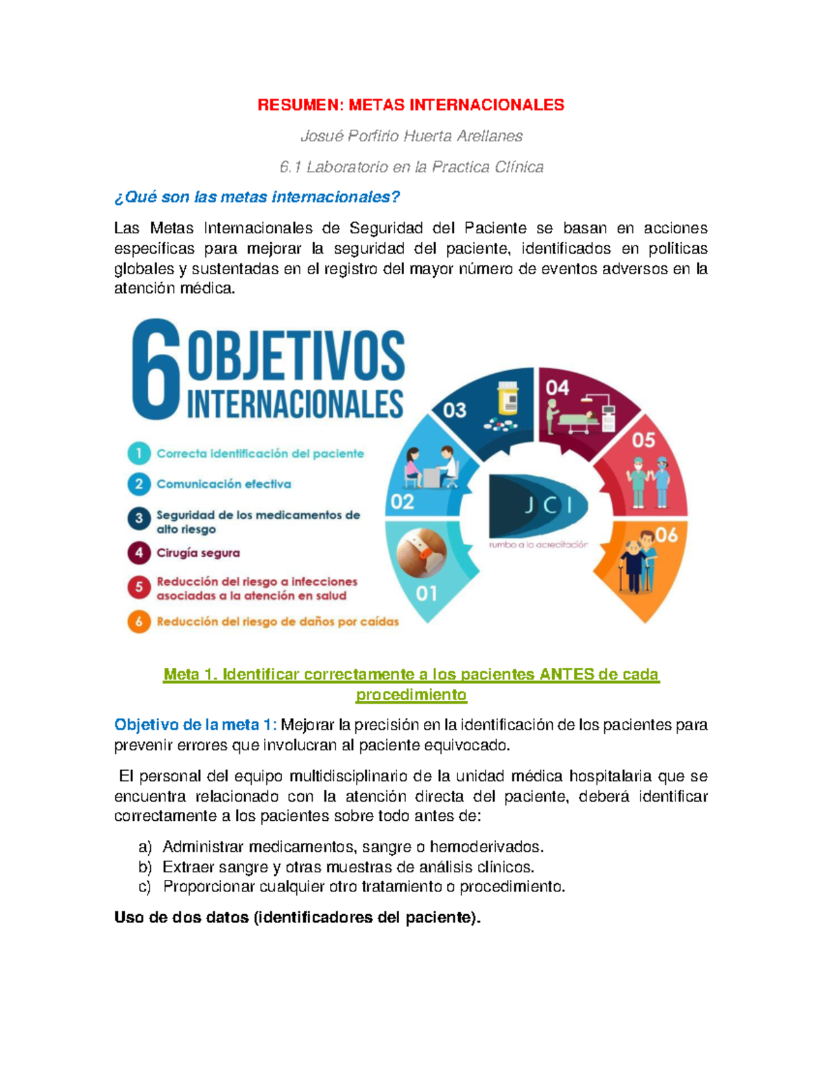 Resumen de las Metas Internacionales de Seguridad del Paciente - 6 LPC ...