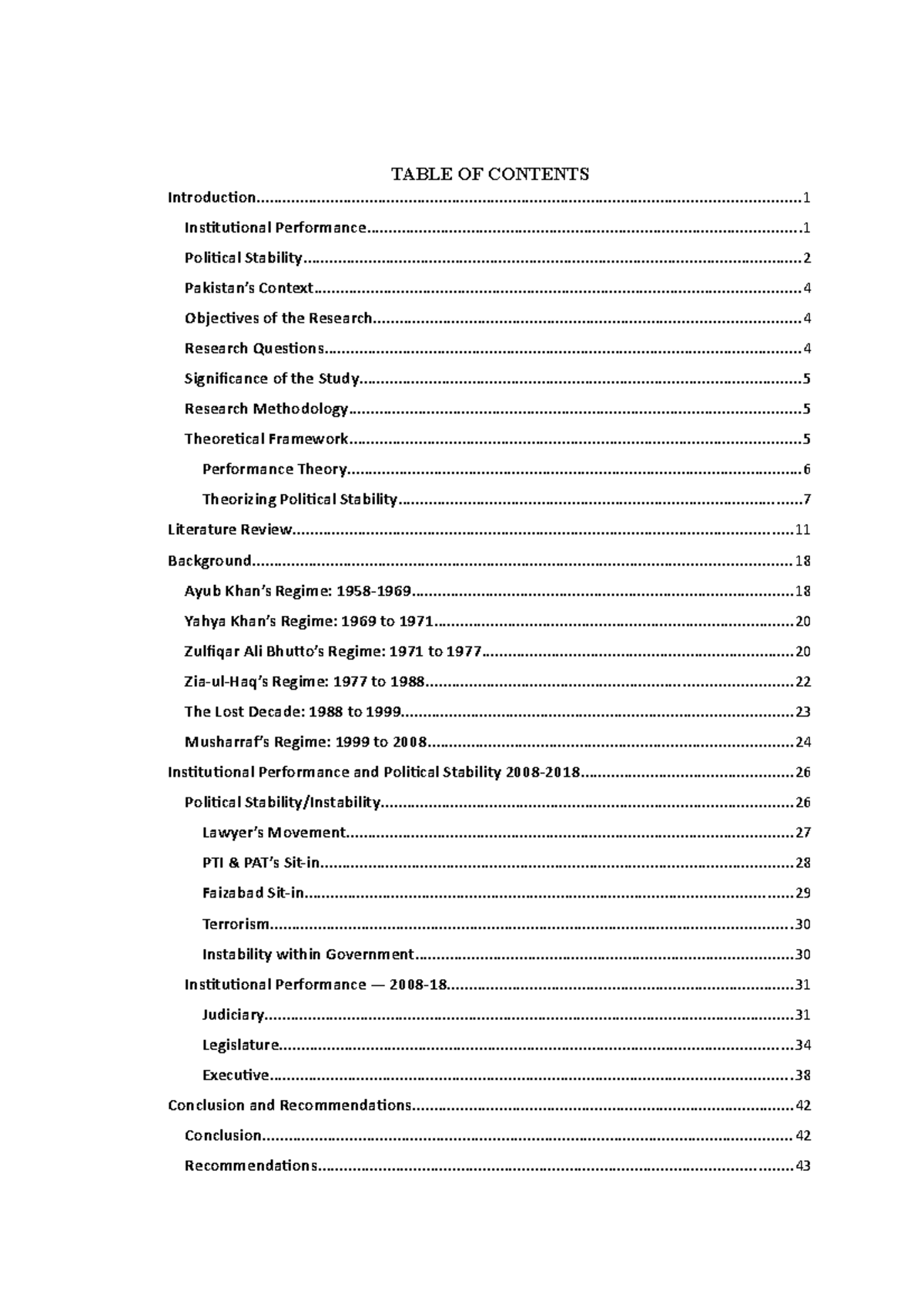 Institutional performance pakistan - TABLE OF CONTENTS Introduction ...