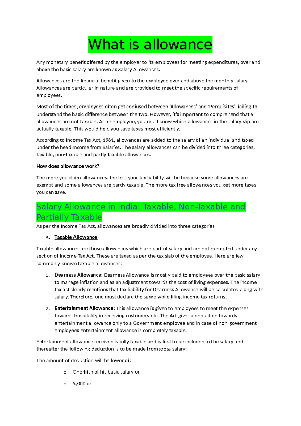 What is allowance - assignment - What is allowance Any monetary benefit ...