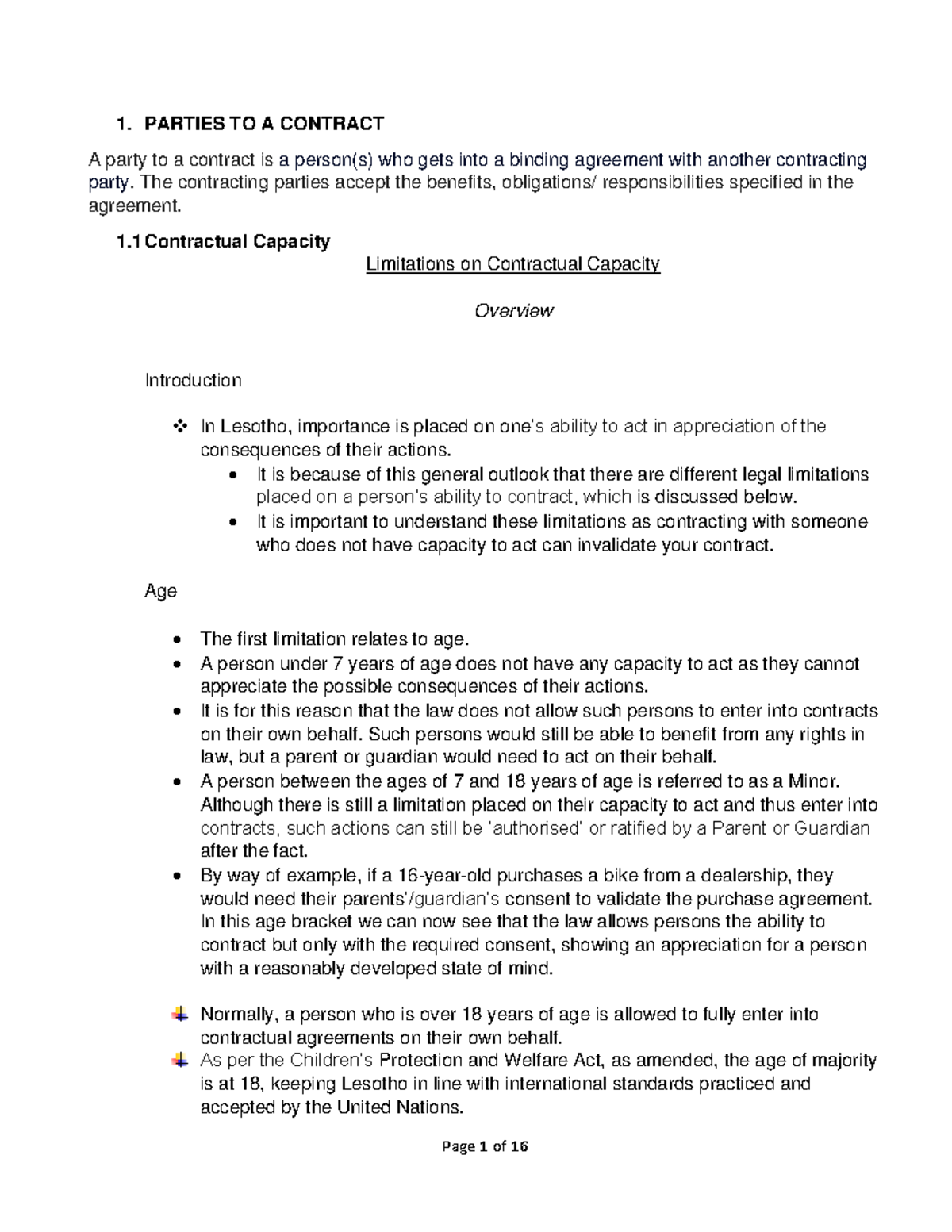 Contractual Capacity and Limitations: Parties to a Contract (LAW 101 ...