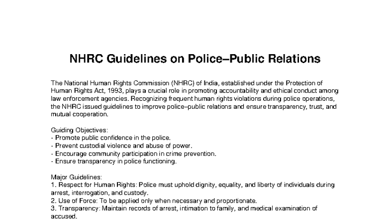 NHRC Guidelines on Police Relations and Modern Penology Notes - Studocu