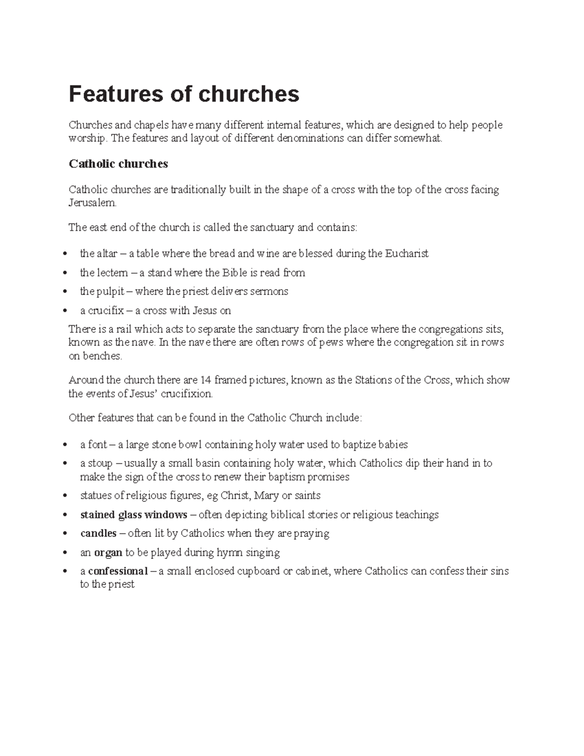 Features of the Catholic Church - Features of churches Churches and ...