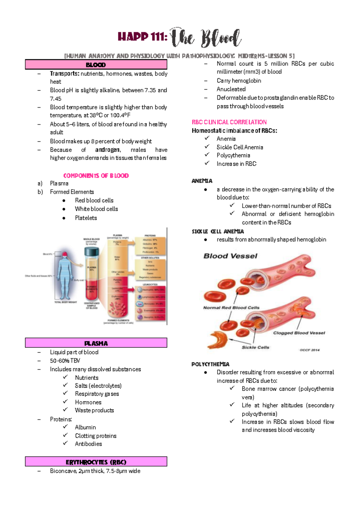 HAPP 111: Blood Transport and Components Overview - Studocu